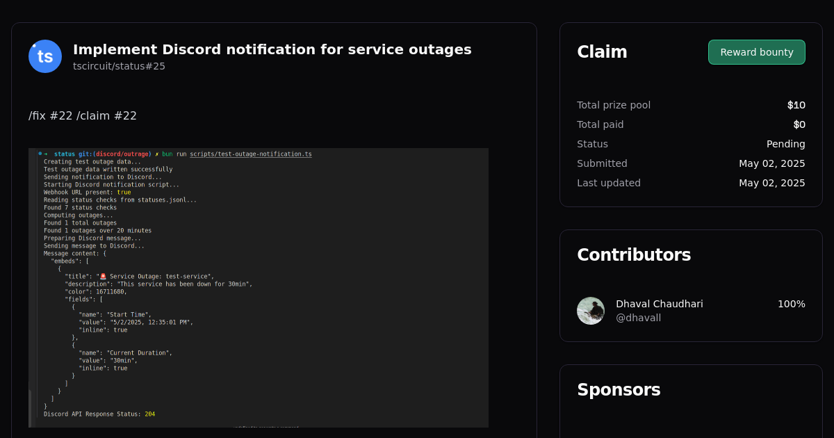 Implement Discord notification for service outages | Algora