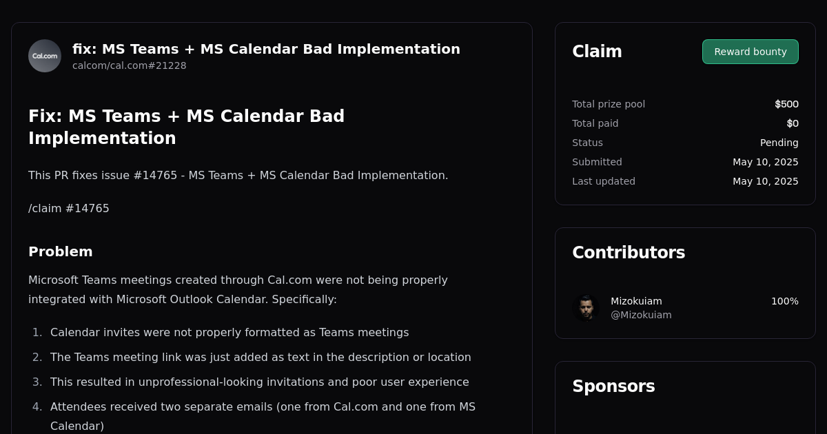 fix: MS Teams + MS Calendar Bad Implementation | Algora