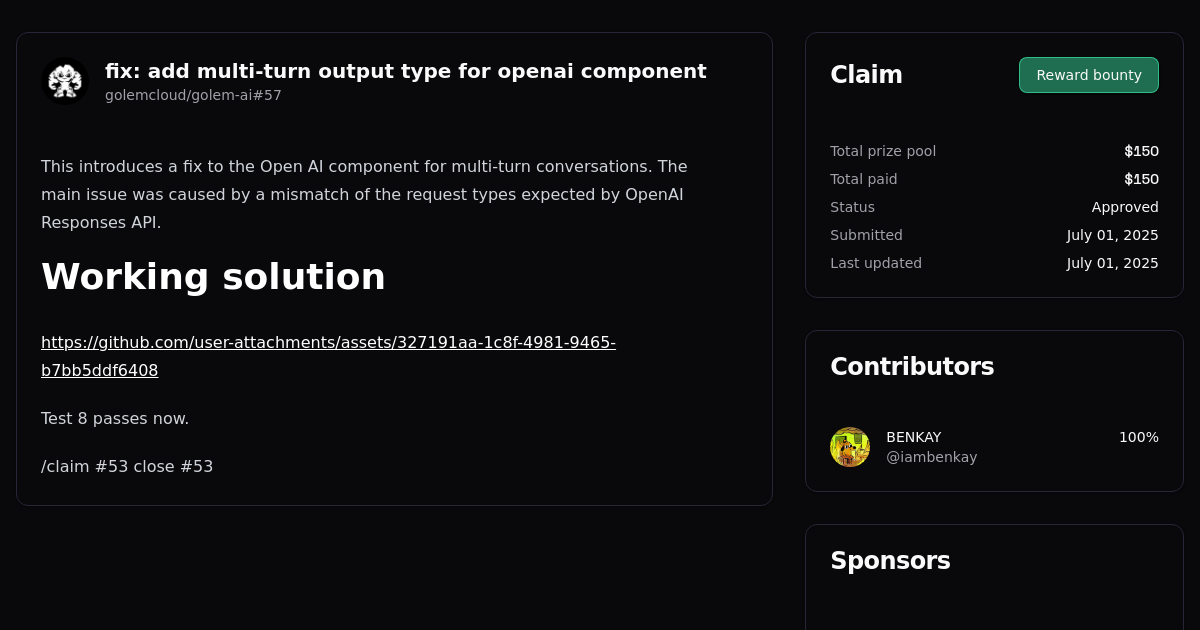 fix: add multi-turn output type for openai component | Algora