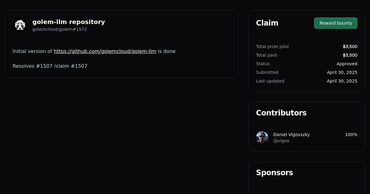 golem-llm repository | Algora
