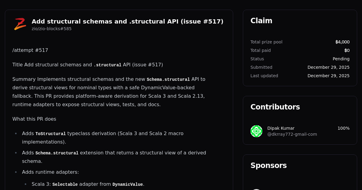 Add structural schemas and .structural API (issue #517) | Algora