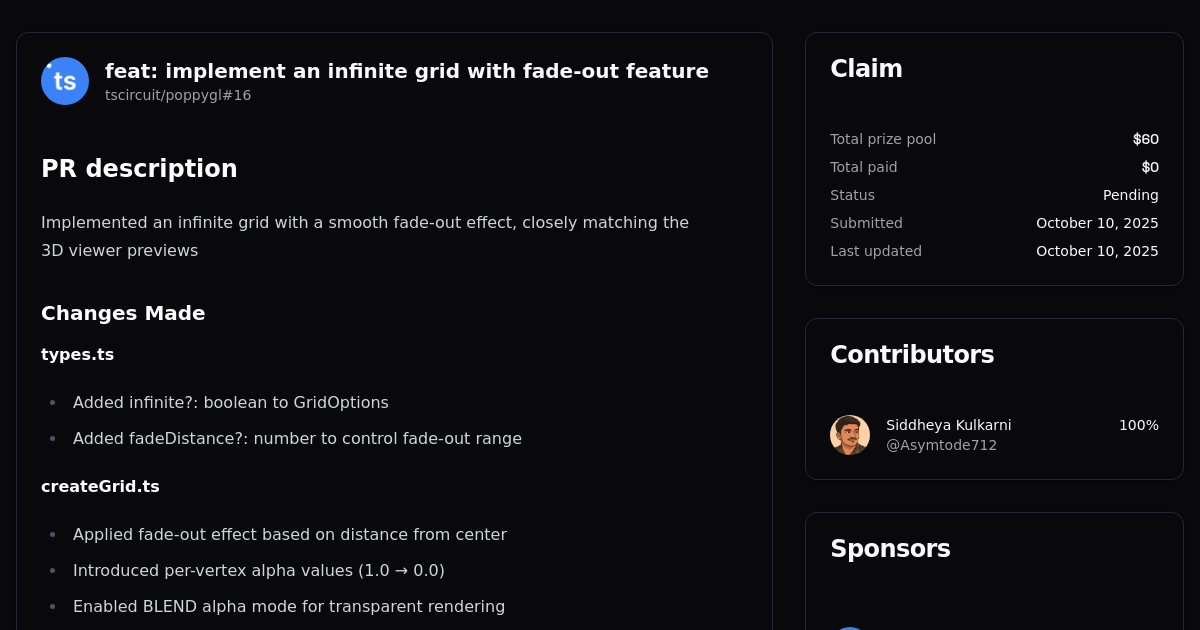 feat: implement an infinite grid with fade-out feature | Algora