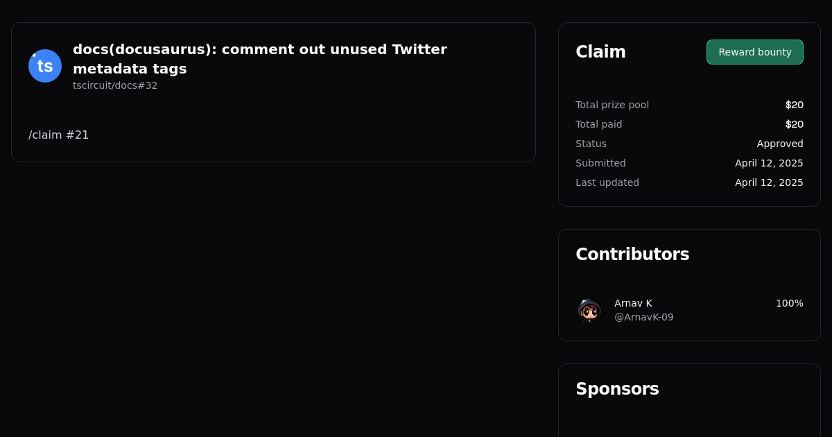 docs(docusaurus): comment out unused Twitter metadata tags | Algora