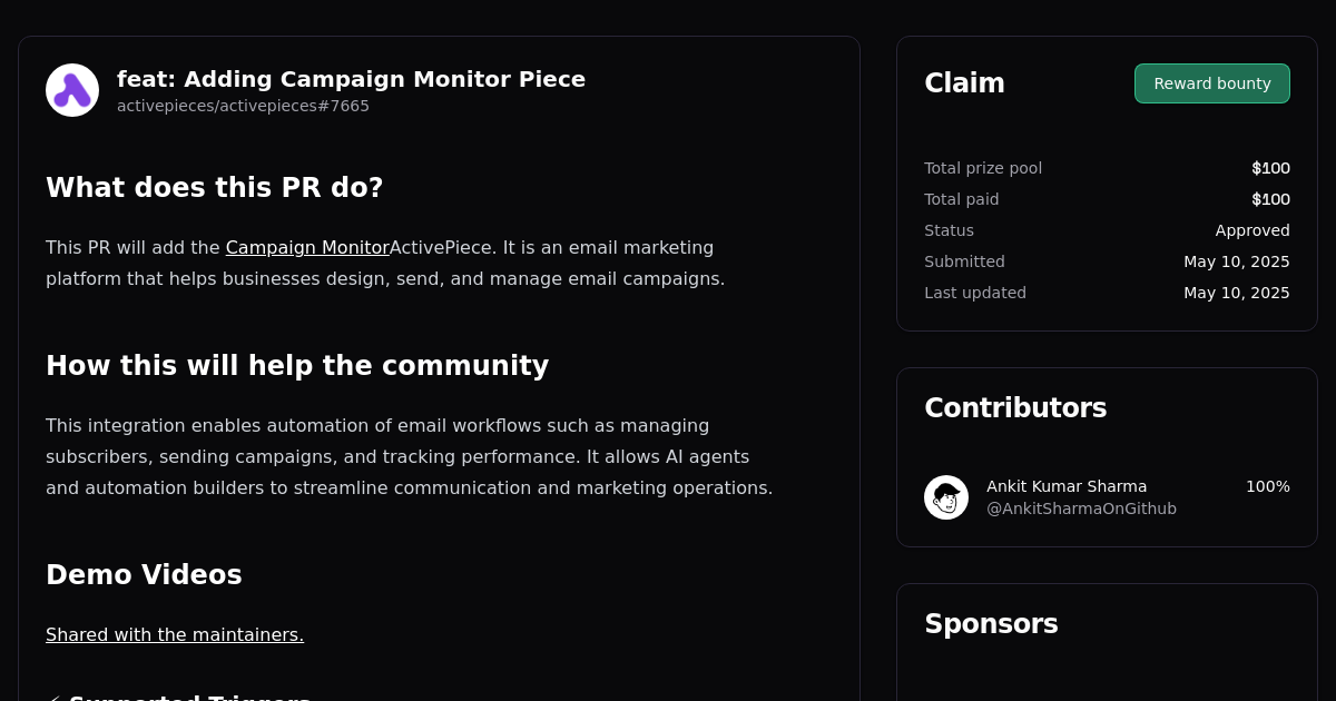 feat: Adding Campaign Monitor Piece | Algora