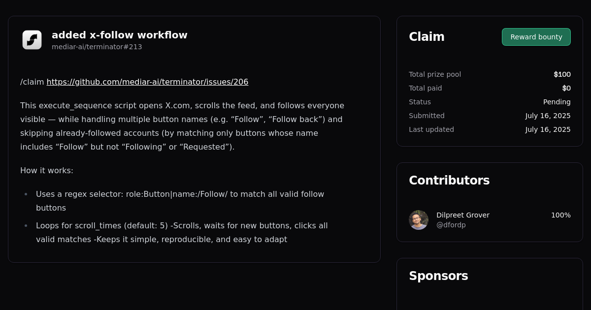 added x-follow workflow | Algora