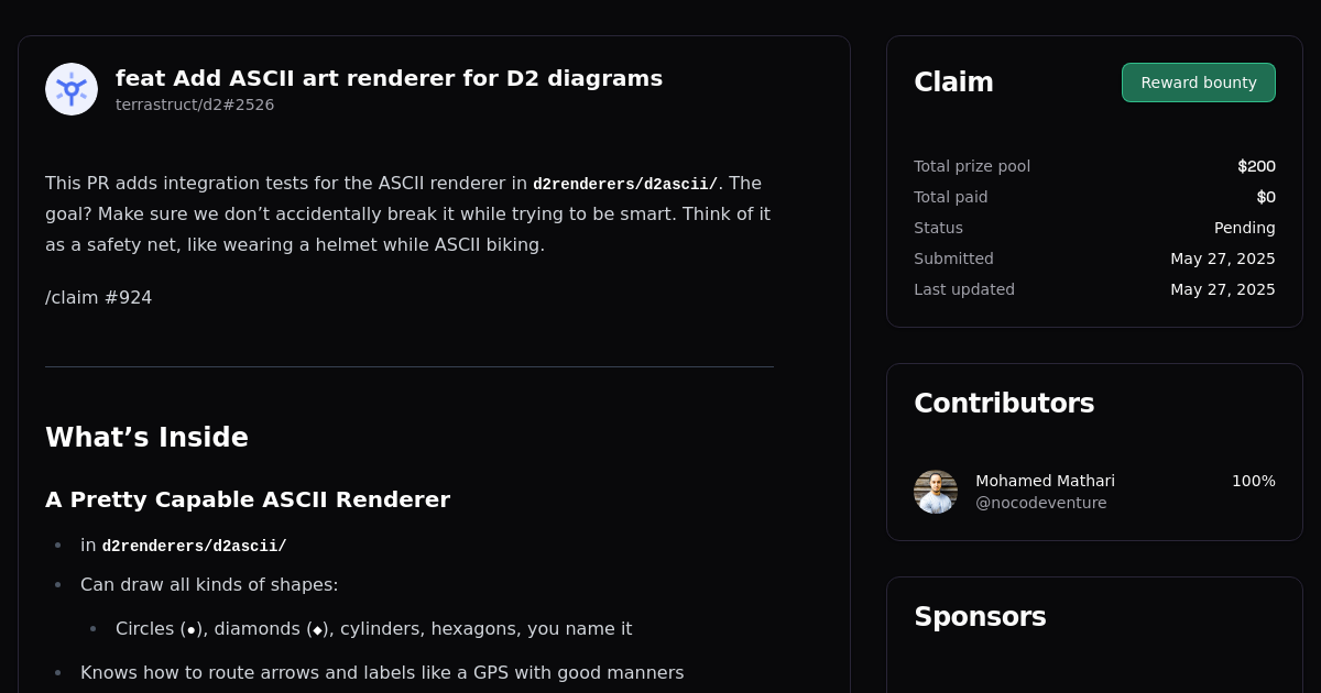 feat Add ASCII art renderer for D2 diagrams | Algora