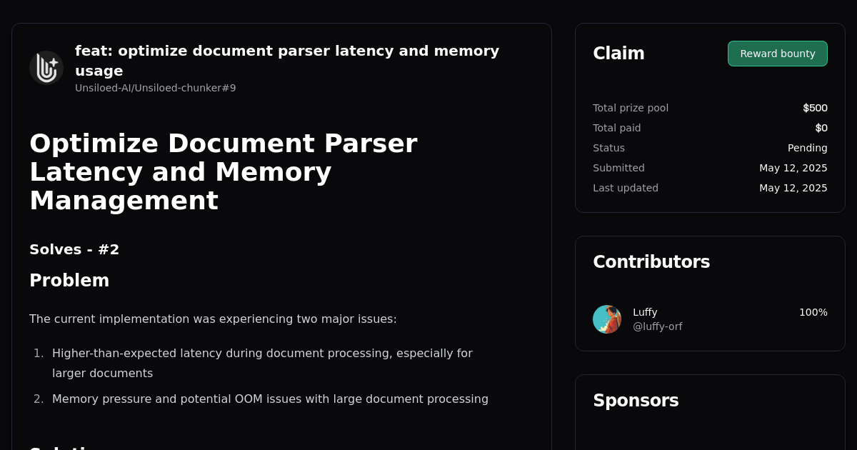 feat: optimize document parser latency and memory usage | Algora