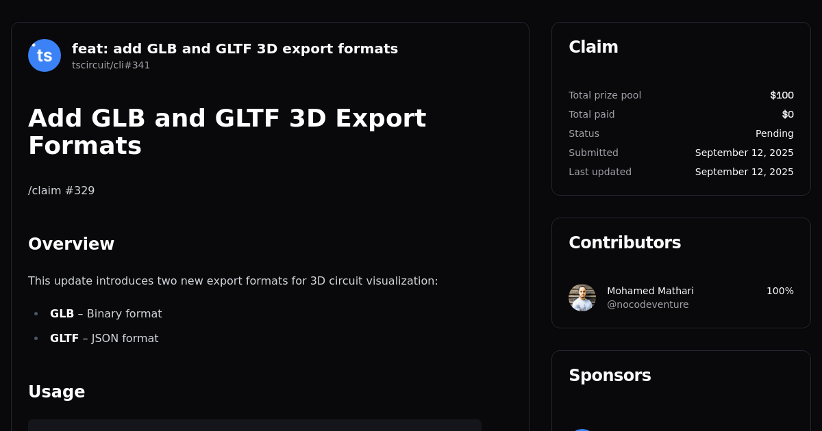 feat: add GLB and GLTF 3D export formats | Algora