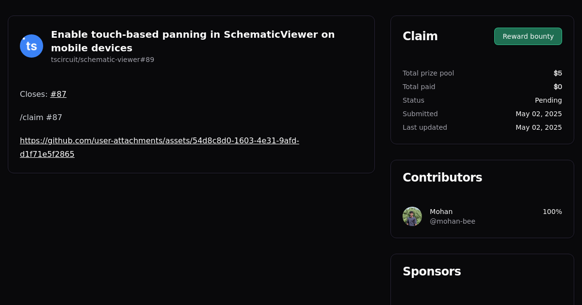 Enable touch-based panning in SchematicViewer on mobile devices | Algora