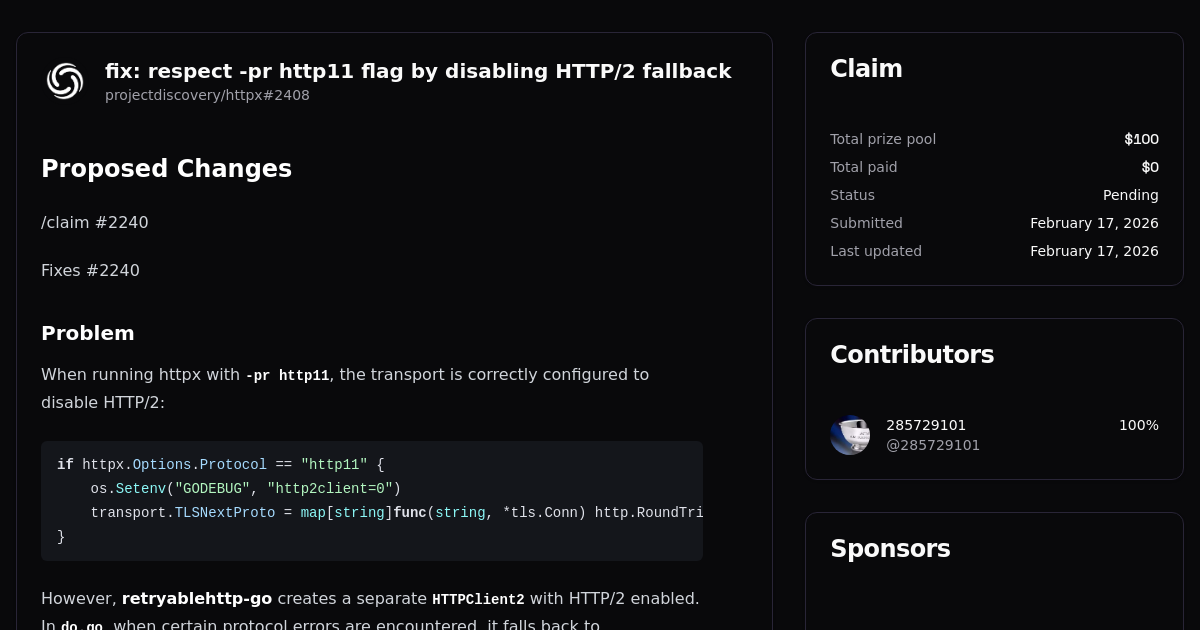 fix: respect -pr http11 flag by disabling HTTP/2 fallback | Algora
