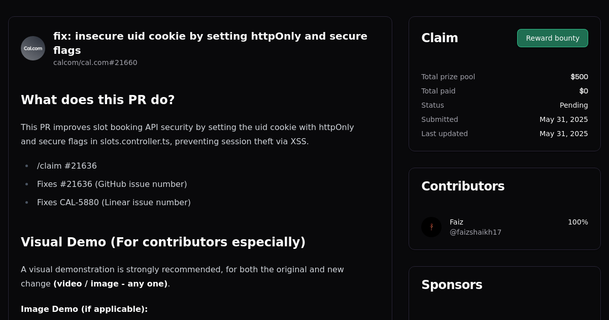fix: insecure uid cookie by setting httpOnly and secure flags | Algora