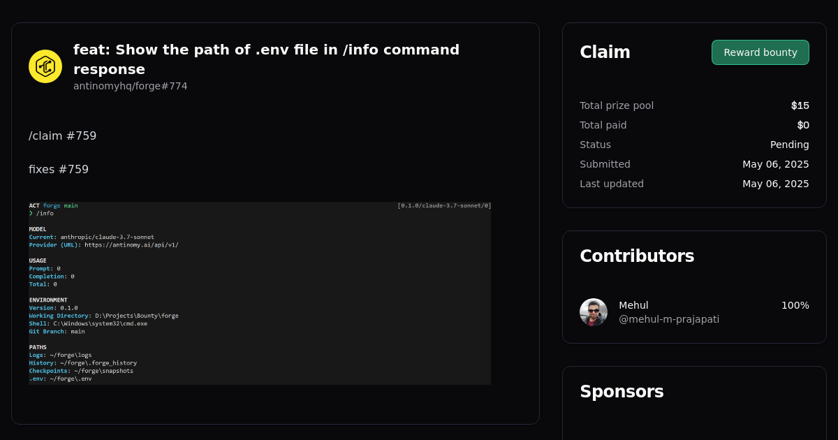 feat: Show the path of .env file in /info command response | Algora
