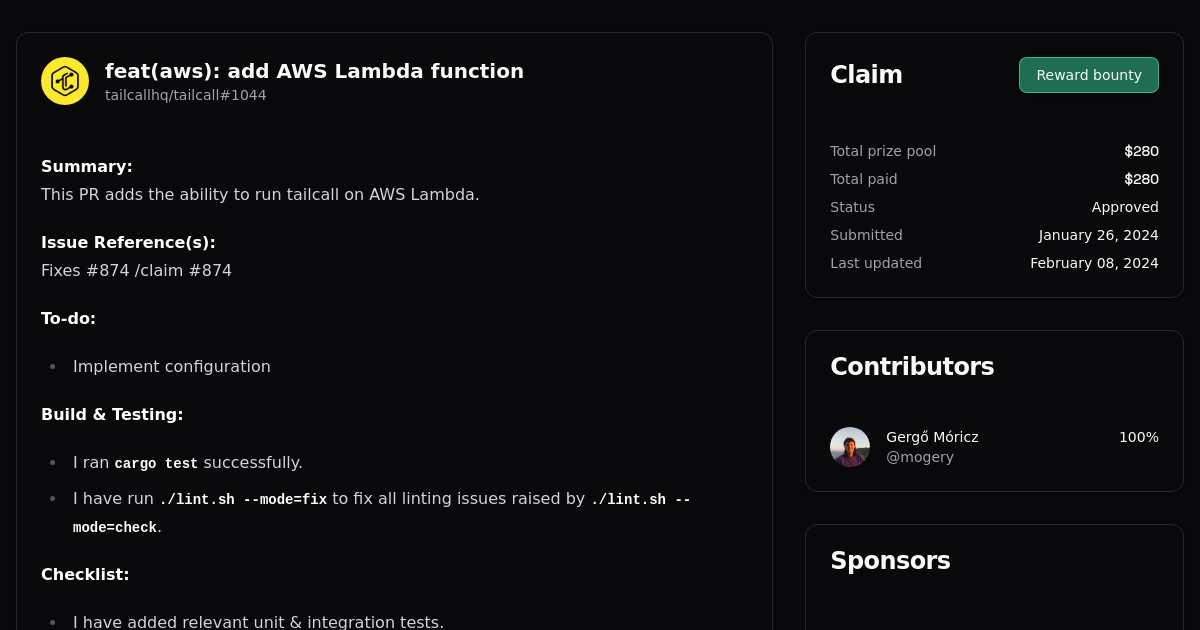 feat(aws): add AWS Lambda function | Algora