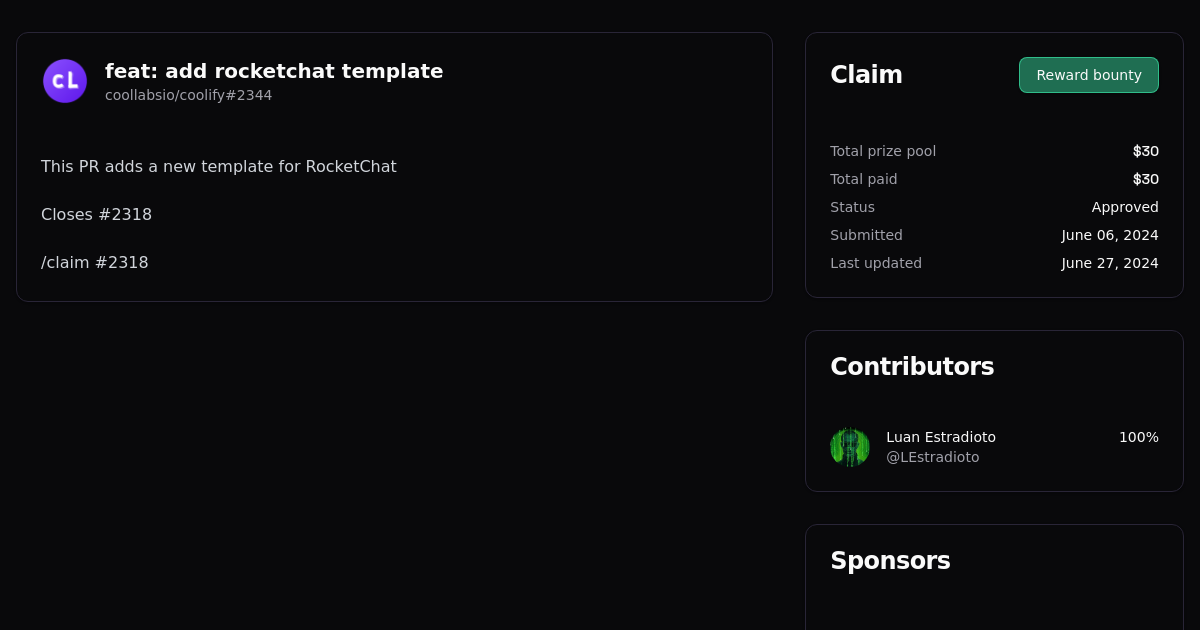 feat: add rocketchat template | Algora