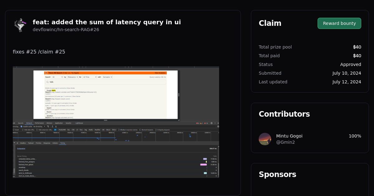 feat: added the sum of latency query in ui | Algora