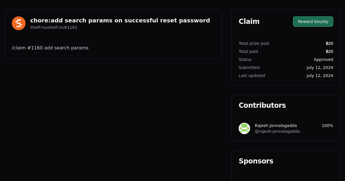 chore:add search params on successful reset password | Algora