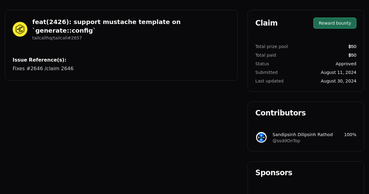 feat(2426): support mustache template on `generate::config` | Algora