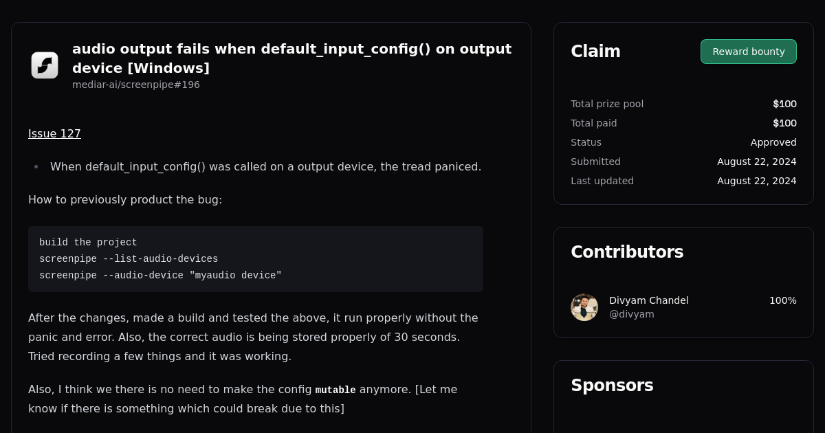 audio output fails when default_input_config() on output device [Windows] | Algora