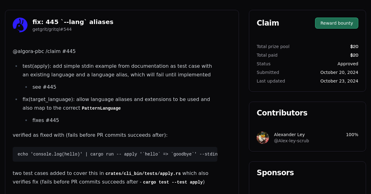 fix: 445 `--lang` aliases | Algora