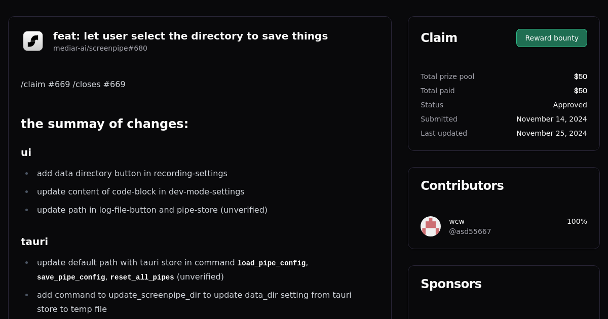 feat: let user select the directory to save things | Algora