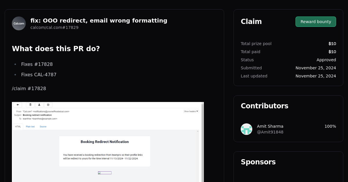 fix: OOO redirect, email wrong formatting | Algora