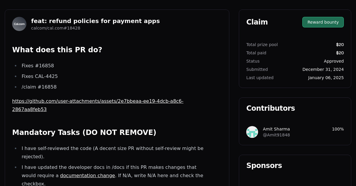 feat: refund policies for payment apps | Algora