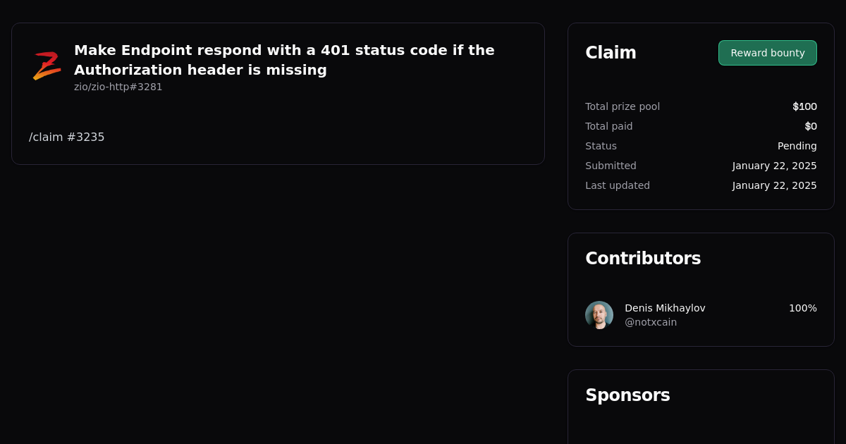 Make Endpoint respond with a 401 status code if the Authorization header is missing | Algora