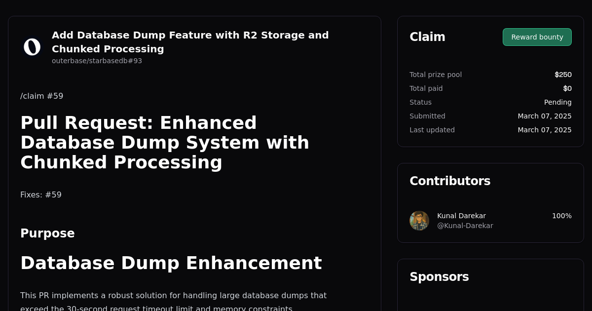 Add Database Dump Feature with R2 Storage and Chunked Processing | Algora