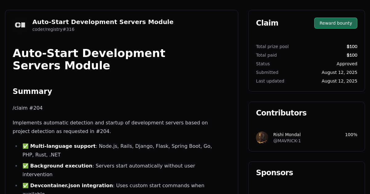 Auto-Start Development Servers Module | Algora