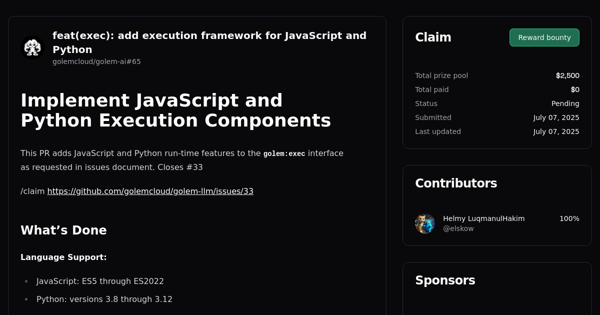 feat(exec): add execution framework for JavaScript and Python | Algora