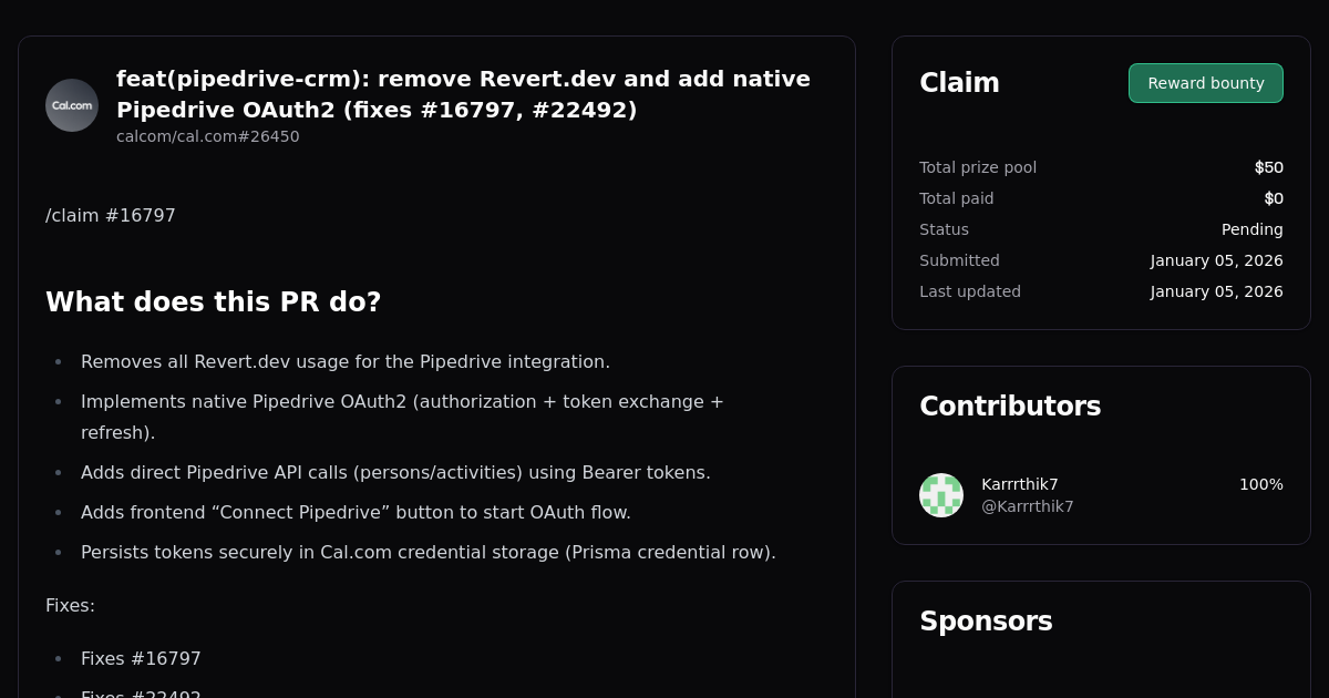 feat(pipedrive-crm): remove Revert.dev and add native Pipedrive OAuth2 ...