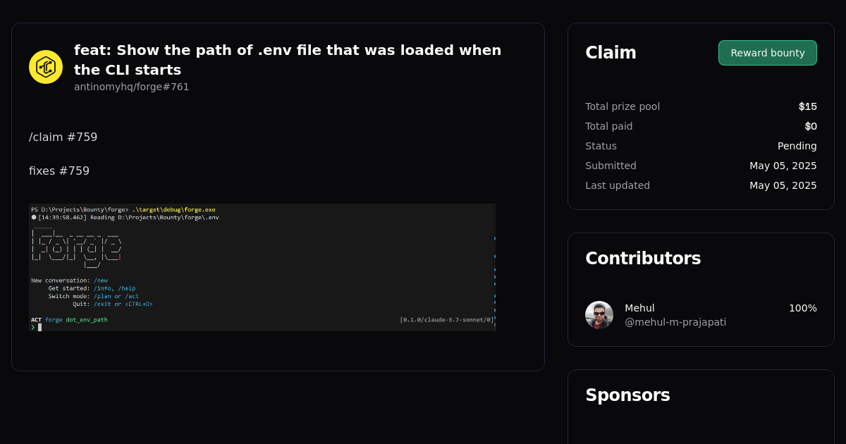 feat: Show the path of .env file that was loaded when the CLI starts | Algora