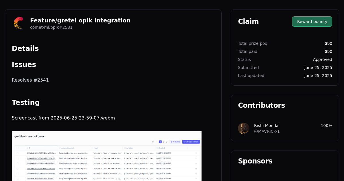 Feature/gretel opik integration | Algora