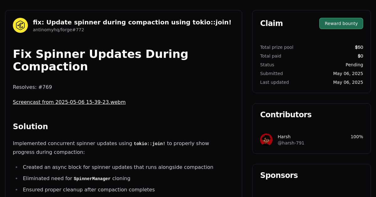 fix: Update spinner during compaction using tokio::join! | Algora