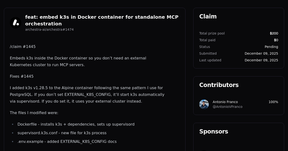 feat: embed k3s in Docker container for standalone MCP orchestration ...