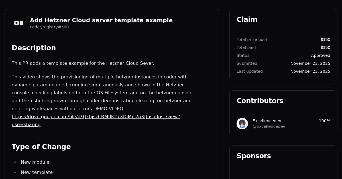 Add Hetzner Cloud server template example | Algora