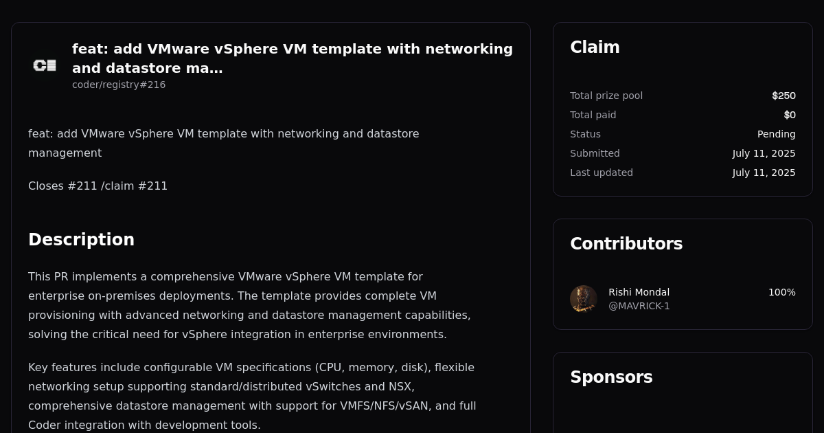 feat: add VMware vSphere VM template with networking and datastore ma ...