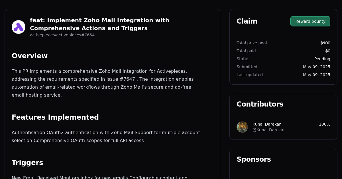 feat: Implement Zoho Mail Integration with Comprehensive Actions and ...