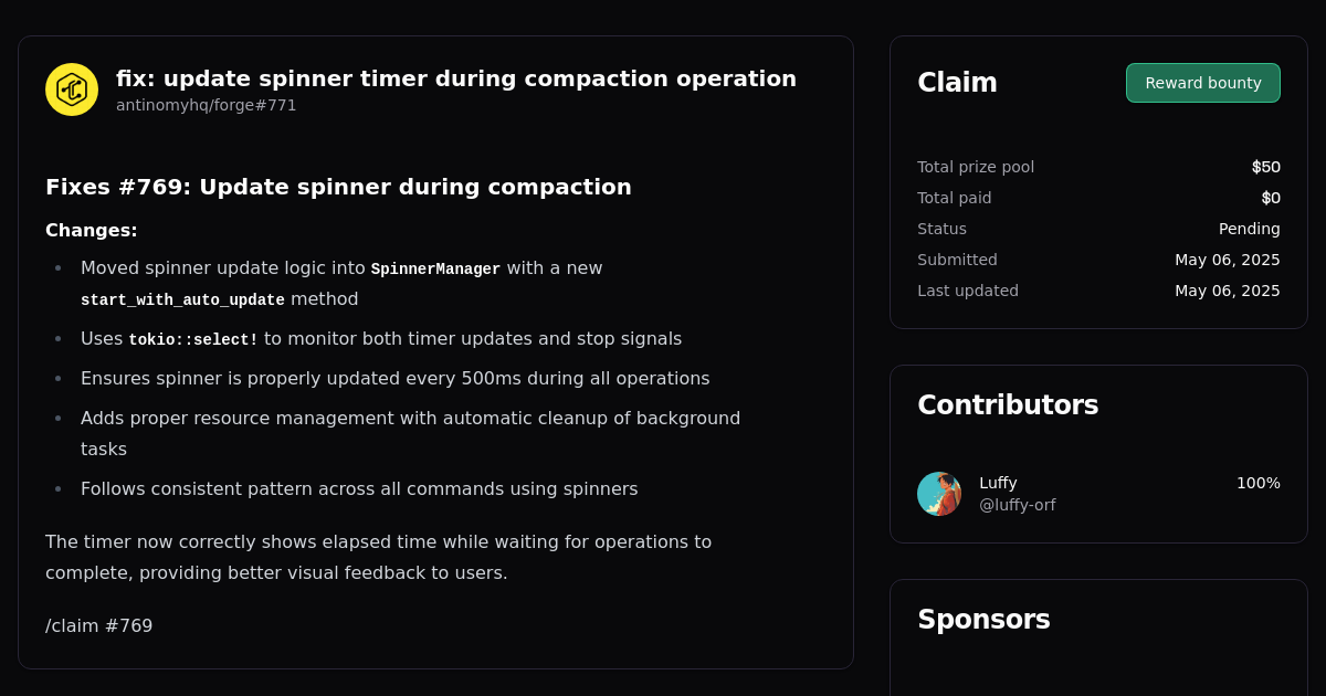 fix: update spinner timer during compaction operation | Algora