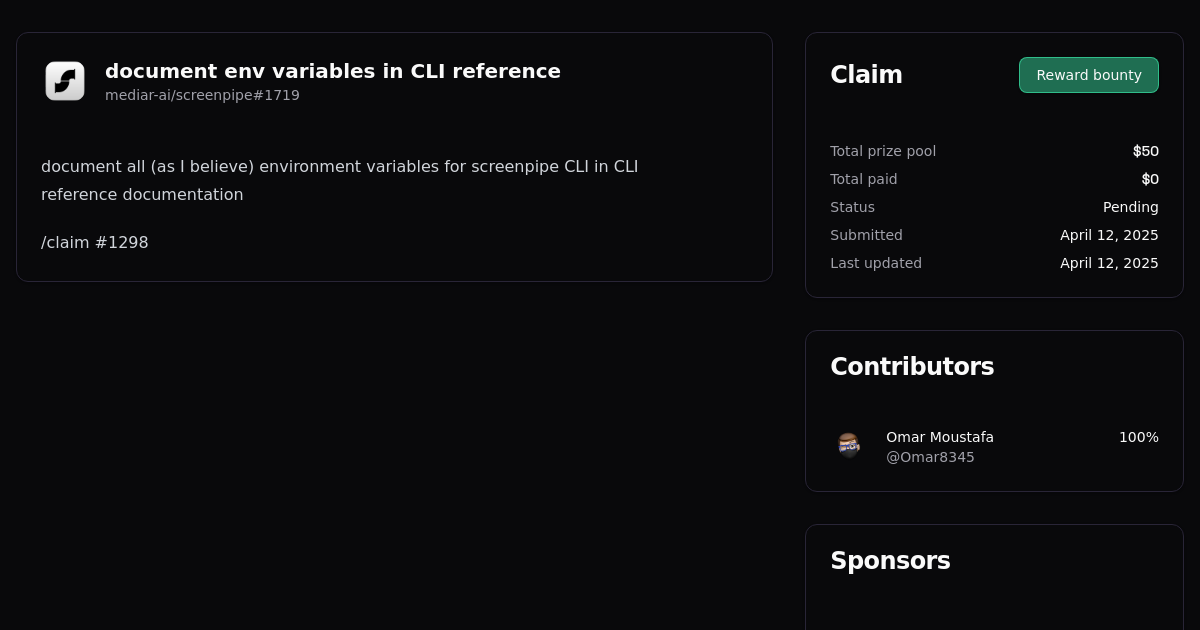 document env variables in CLI reference | Algora