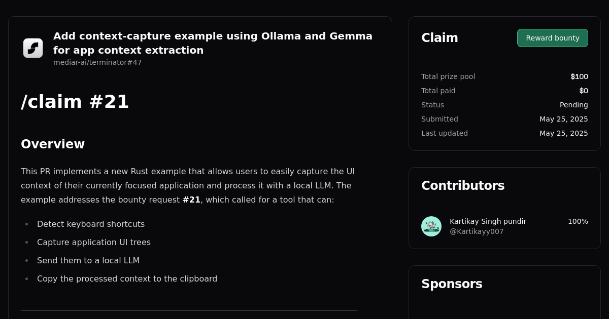 Add context-capture example using Ollama and Gemma for app context extraction | Algora