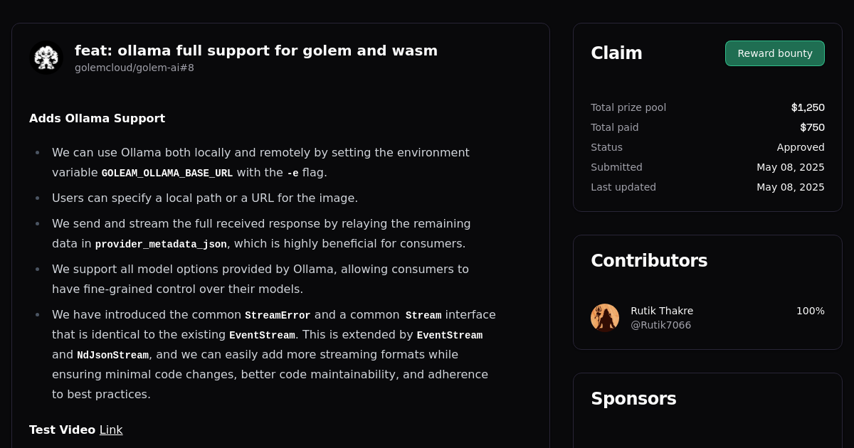 feat: ollama full support for golem and wasm | Algora