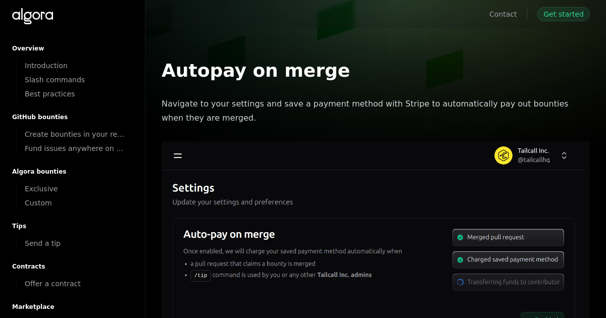 Autopay on merge | Algora